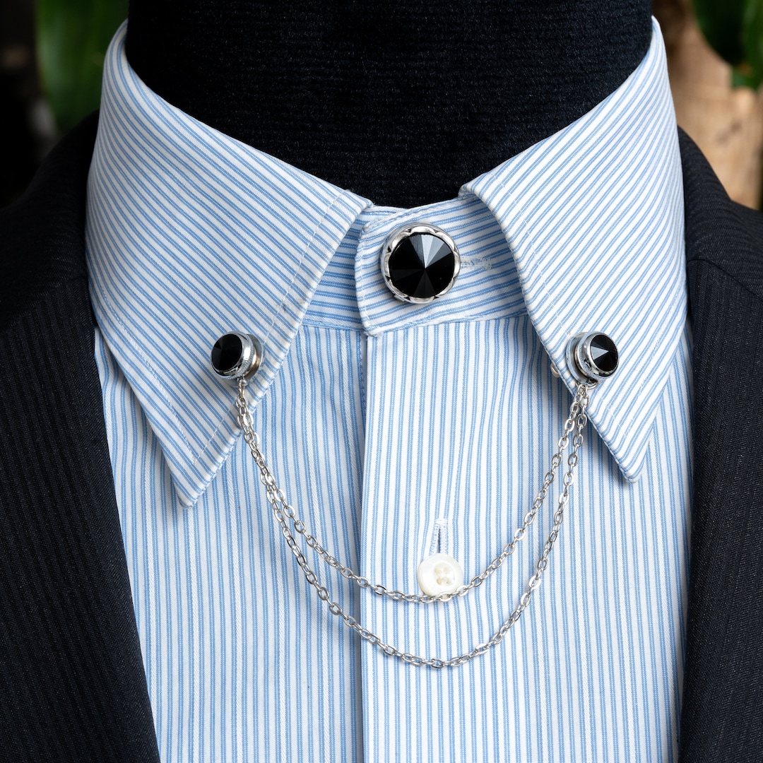 5 Colors Stone Shirt Chain Lapel Pin, Silver Color Handmade Brooch ...