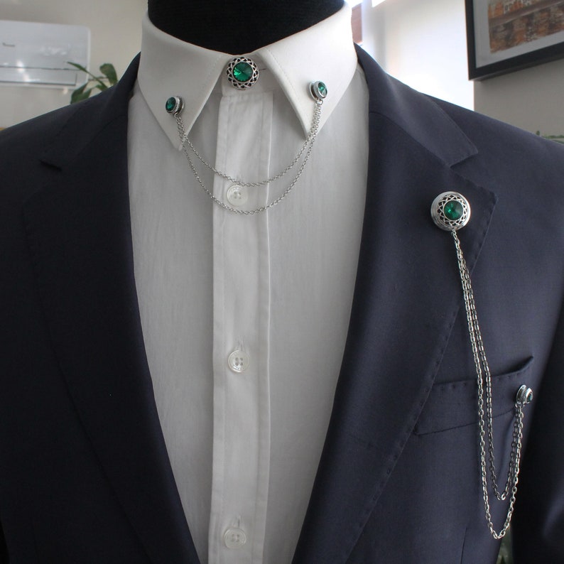 Handmade Jacket Shirt Chain Pin & Lapel Pin Brooch Set: Men's Suit ...