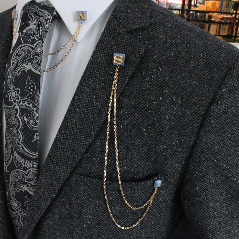 Personalized Letter Lapel Pin: Custom Gold Chain Suit & Jacket Brooch ...
