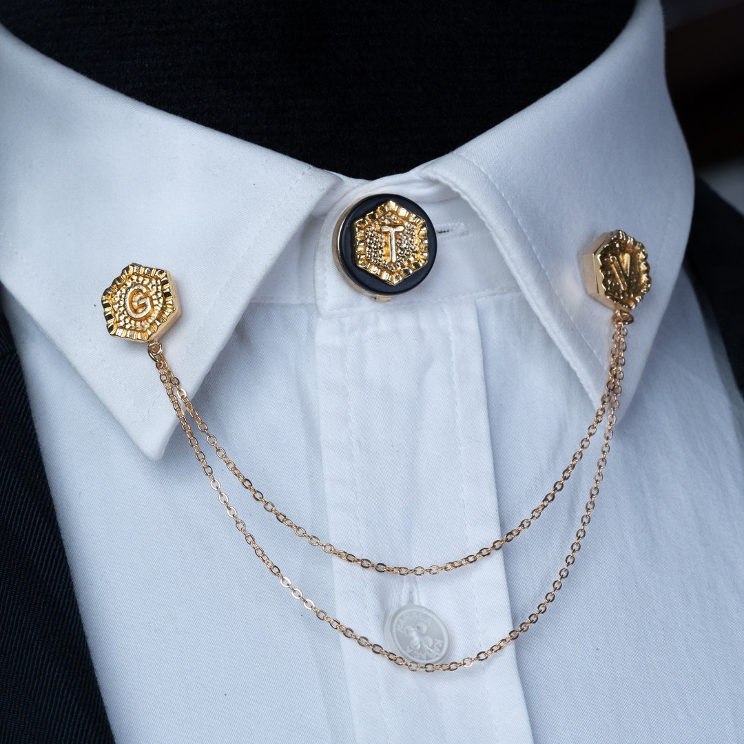 Personalized Initial Collar Pin: Handmade Gold Chain Brooch - Etsy
