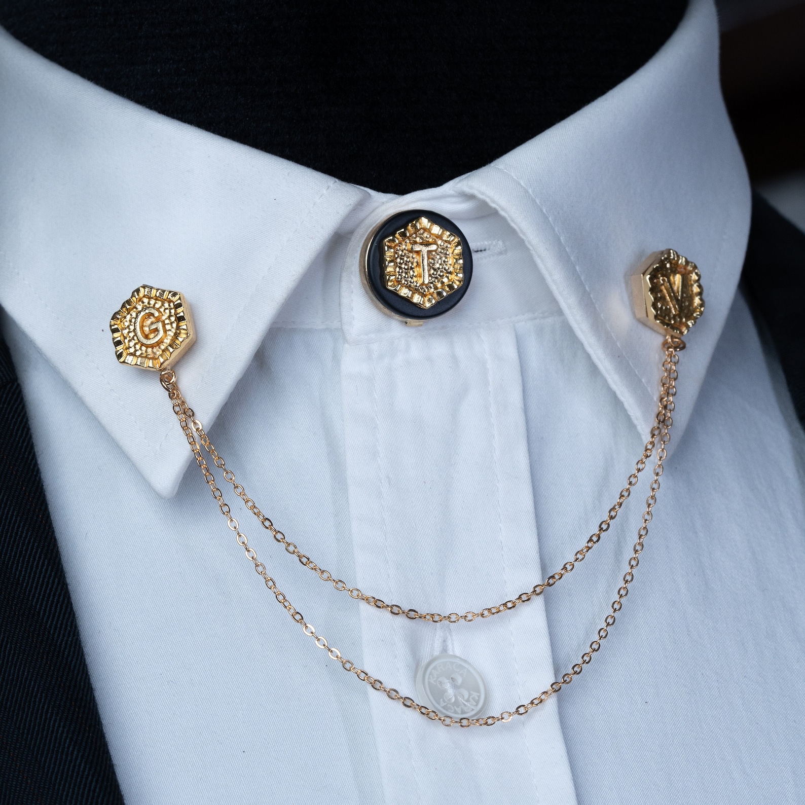 Personalized Initial Collar Pin: Handmade Gold Chain Brooch - Etsy