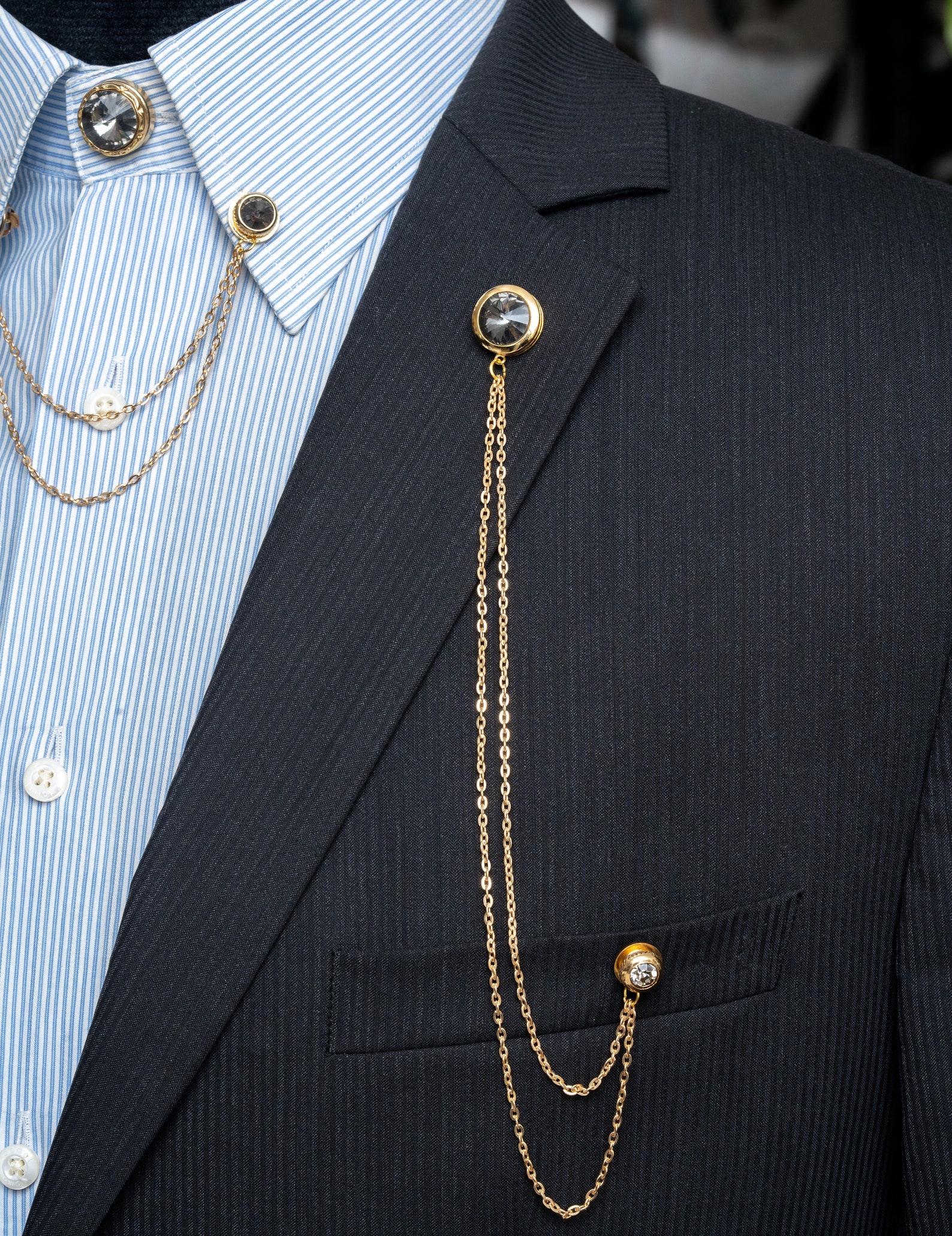 Handmade Gray Stone Shirt Jacket Chain Brooch Set: Lapel Pin Wedding ...