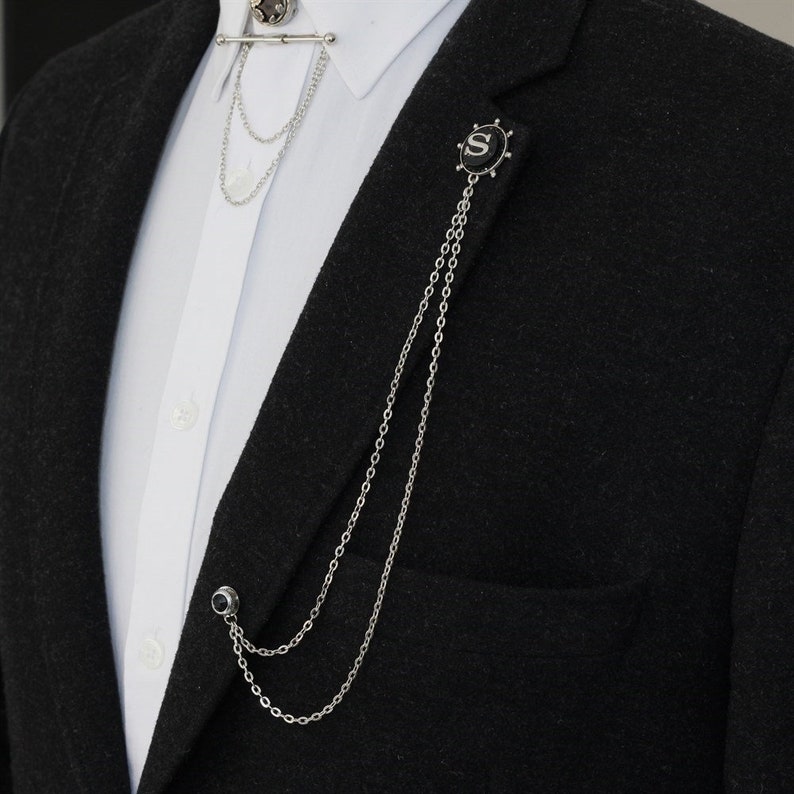 Customized Rudder Jacket Chain Brooch Personalized Letter | Etsy