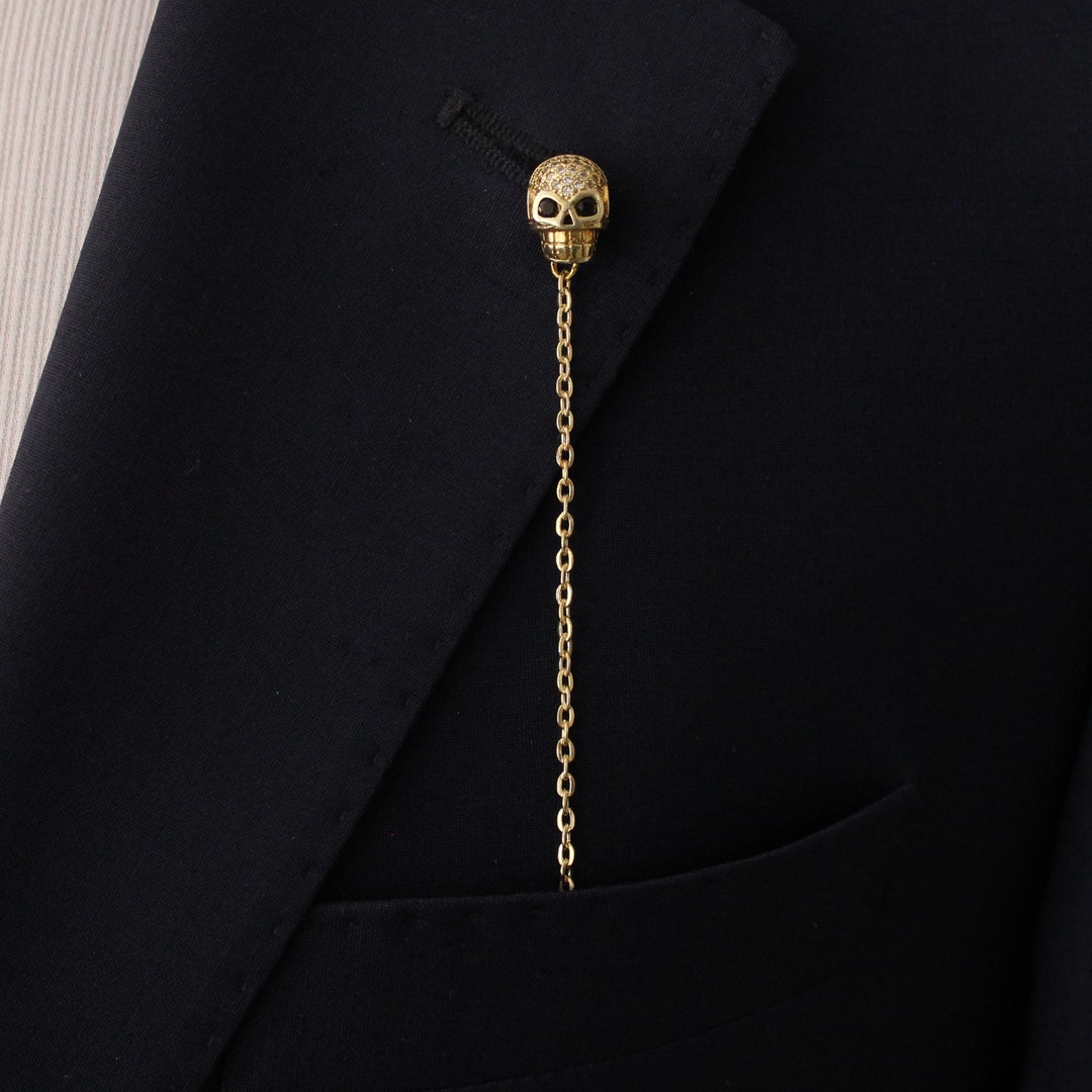 Skull Lapel Chain Handmade, Unique Design Lapel Chain Pin, Gift for Him ...