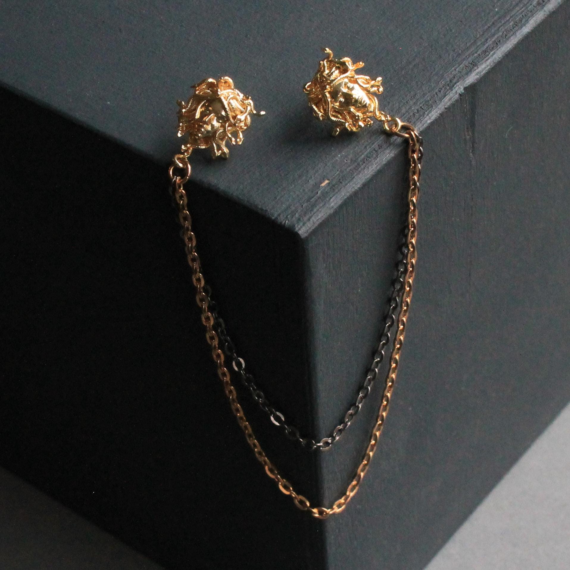 Medusa Shirt Collar Chain Brooch-button Cover Cufflinks Set,gold Color ...