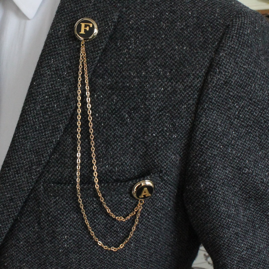Customized Initial Jacket Chain Brooch, Personalized Letter Handmade ...