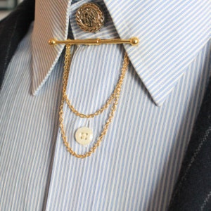 Gold Color Old Coin Shirt Jacket Collar Chain Brooch Set, Jacket Lapel ...