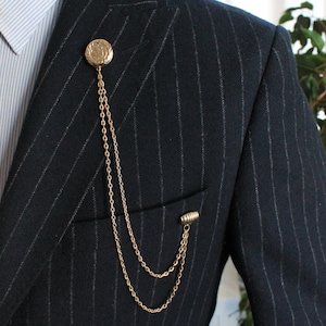 Gold Color Old Coin Shirt Jacket Collar Chain Brooch Set, Jacket Lapel ...