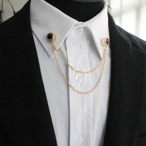 5 in 1 Shirt Collar Pin With Changeable Stones, Shirt Gold Chain Lapel ...