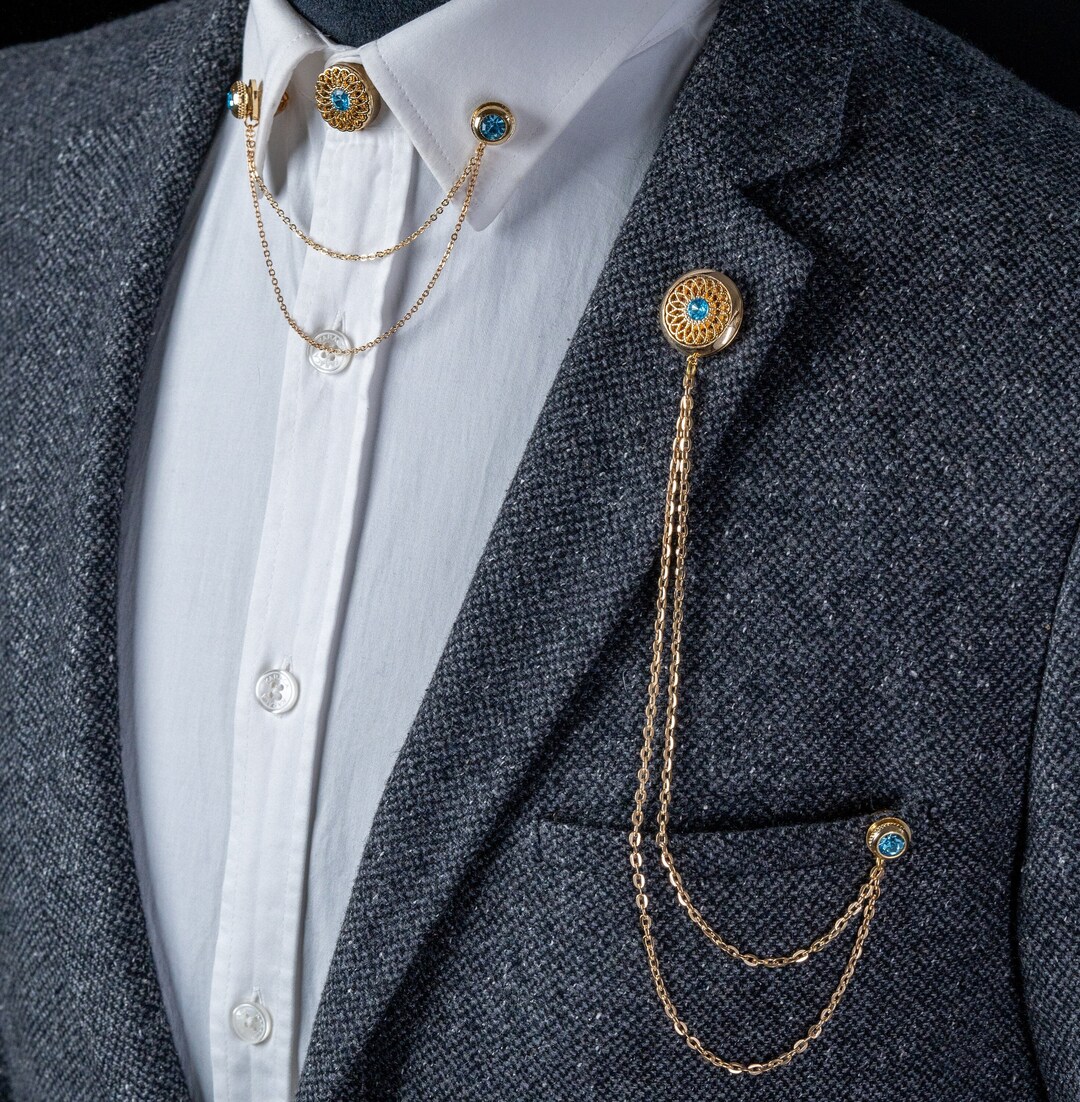 Handmade Turquoise Stone Shirt & Jacket Chain Brooch Set - Etsy