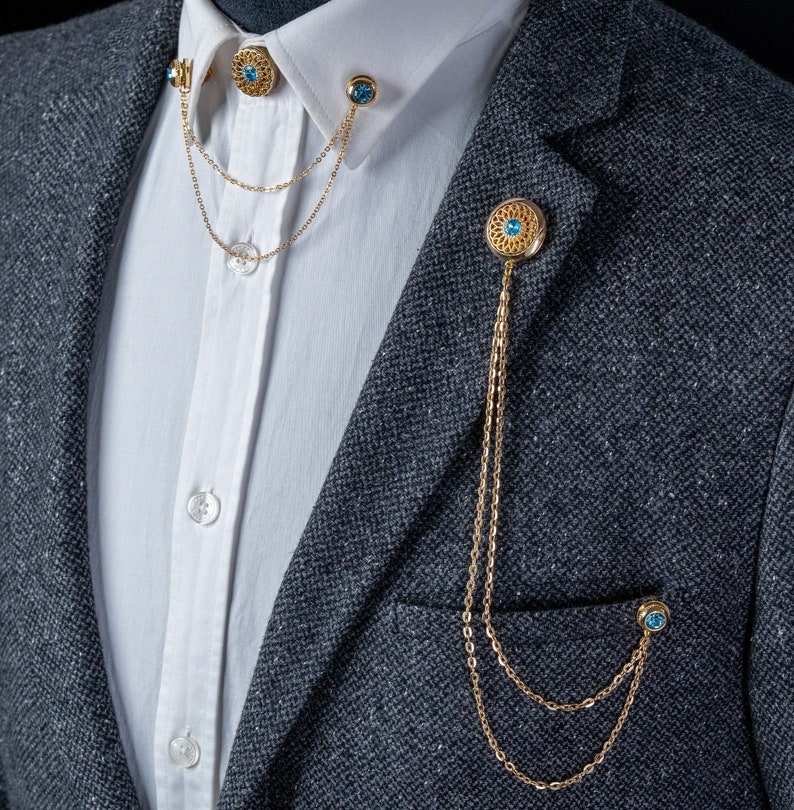 Handmade Turquoise Stone Shirt & Jacket Chain Brooch Set - Etsy