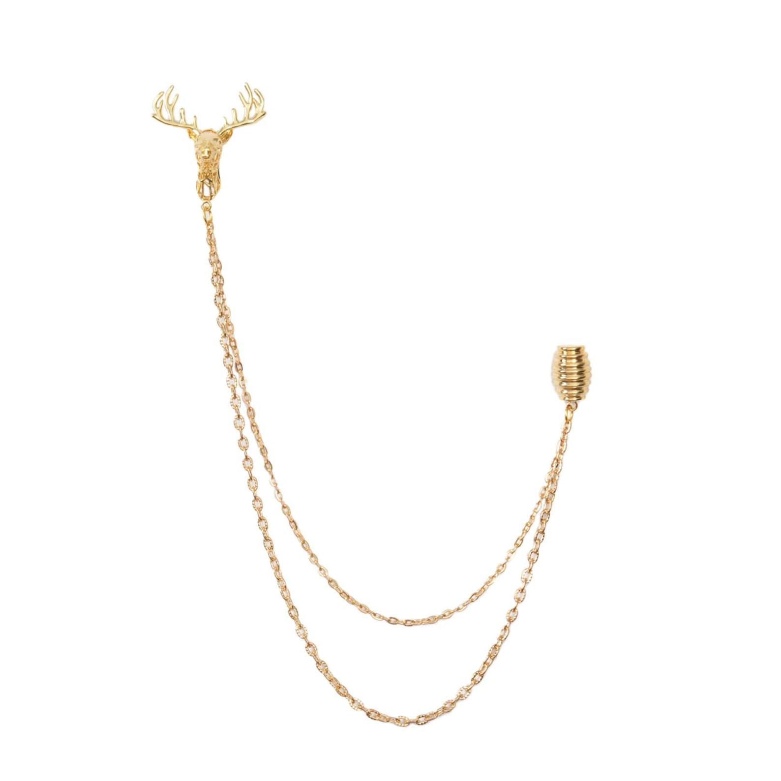 Gold Deer Brooch Chain Lapel Pin, Jacket Collar Chain Brooches, Gold ...