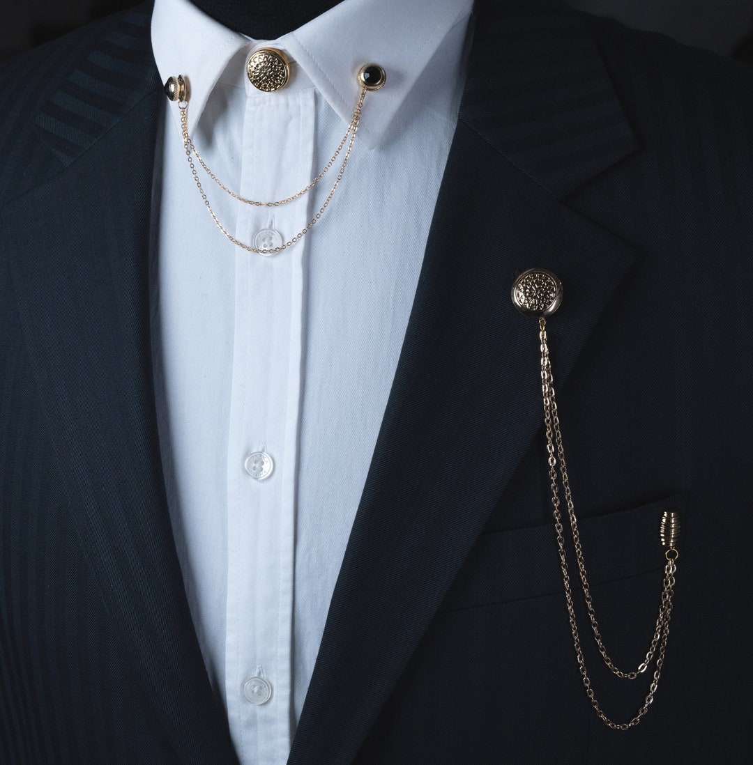Handmade Shirt Jacket Collar Chain Brooch Set, Lapel Pin,shirt Chain ...