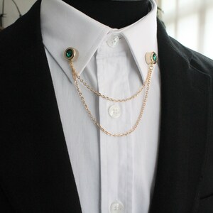 5 in 1 Shirt Collar Pin With Changeable Stones, Shirt Gold Chain Lapel ...