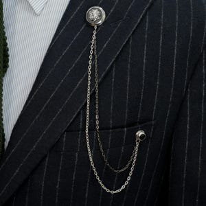 Medusa Jacket Collar Chain Brooch-cufflinks-tie Bar Set, Silver Color ...