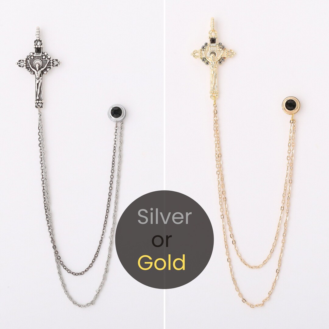 Jesus Lapel Pin Jesus on the Cross Jacket Chain Brooch - Etsy