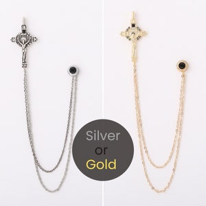 Jesus Lapel Pin, Jesus on the Cross Jacket Chain Brooch, Jacket Pin ...