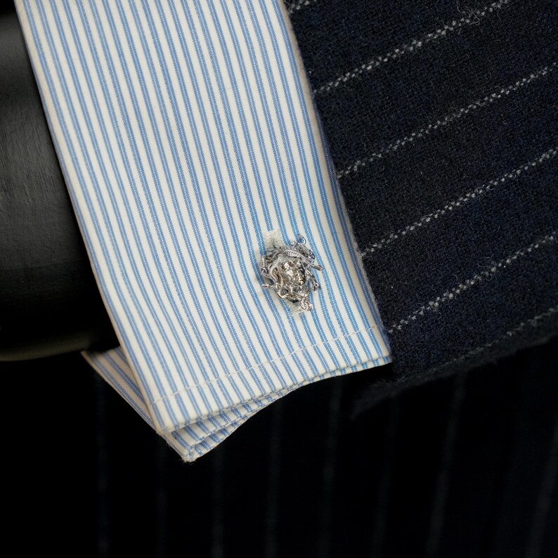 Medusa Jacket Collar Chain Brooch-cufflinks-tie Bar Set, Silver Color ...