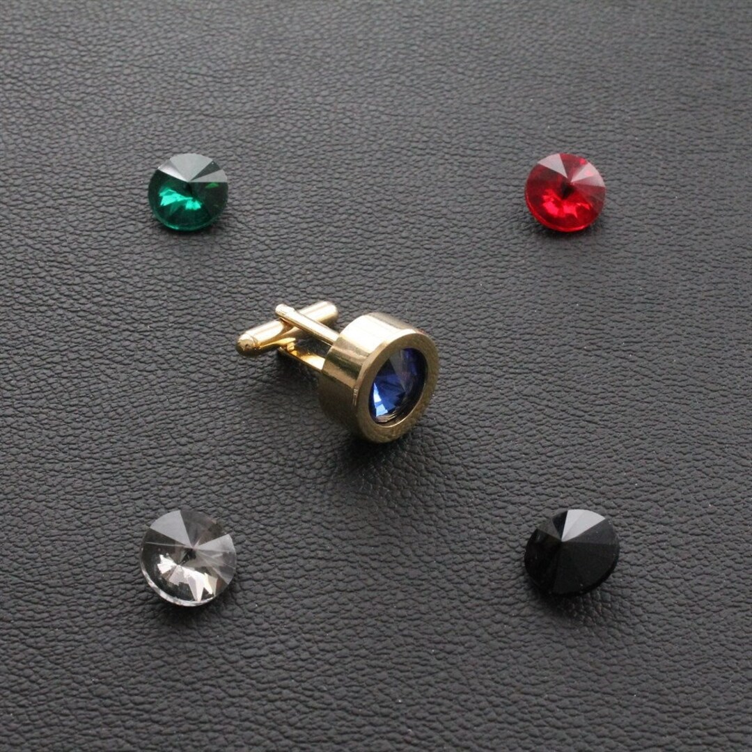 5 Models in 1 Cufflink With Changeable Stones, Gold Color Handmade Cuff ...