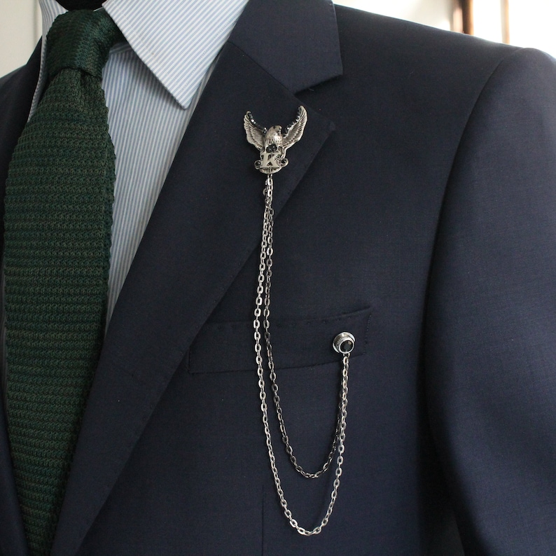 Eagle Initial Men's Custom Chain Suit Brooches, Letter Chain Lapel Pin ...