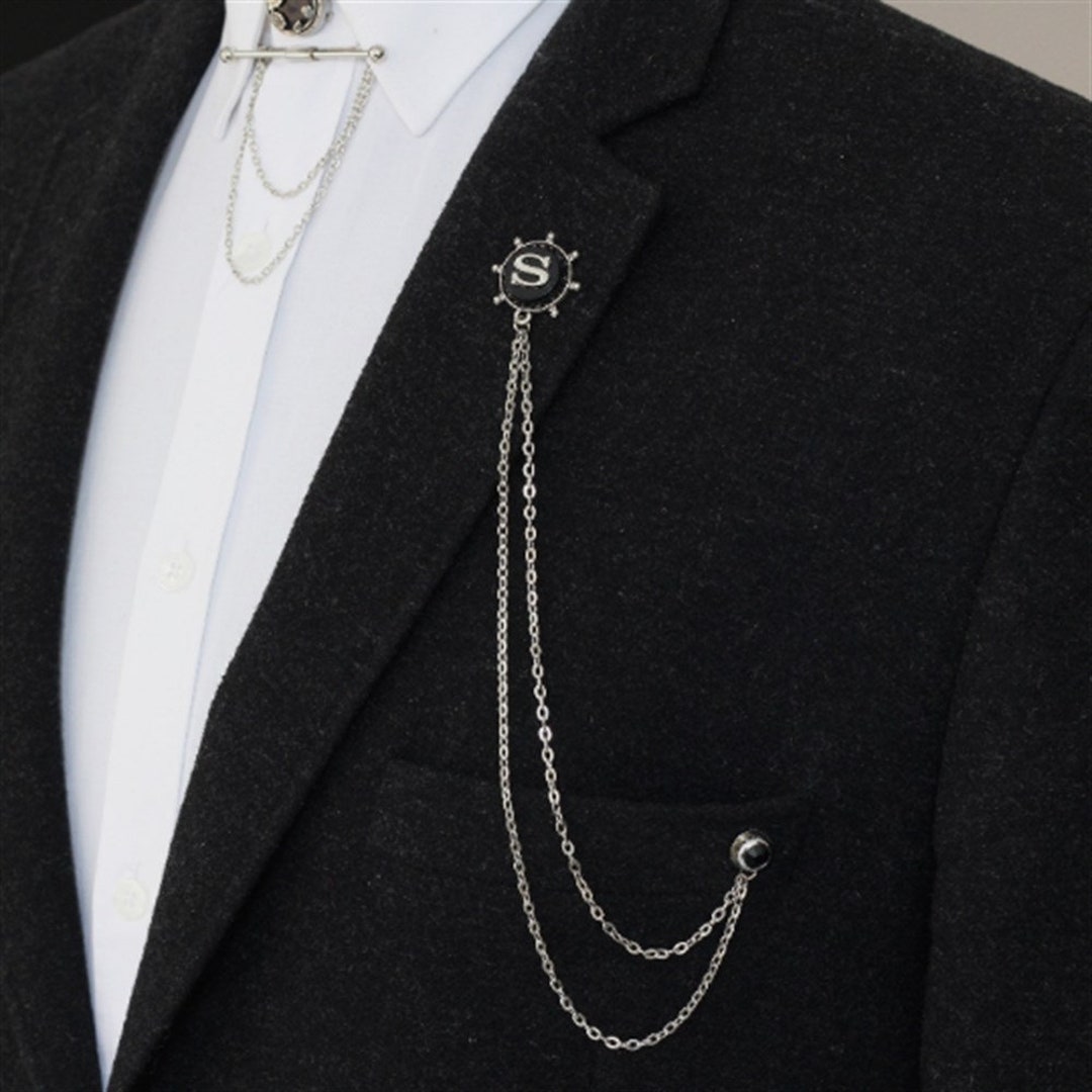 Customized Rudder Jacket Chain Brooch, Personalized Letter Collar Pin ...