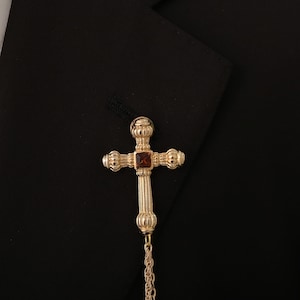 Cross Lapel Pin: Gold & Silver Color Jacket Chain Brooch for Men's Suit ...