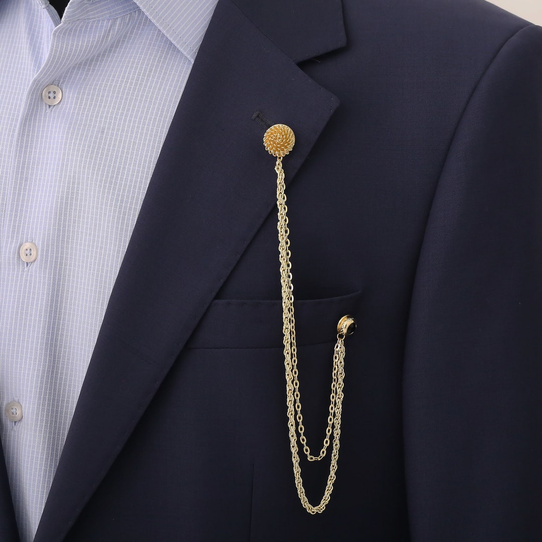 2 Colors Jacket Chain Brooch, Gold Jacket Lapel Pin, Silver Jacket ...