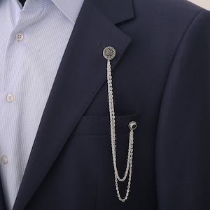 Handmade Jacket Chain Brooch: Plated Brass Lapel Pin, Groomsmen Jewelry ...