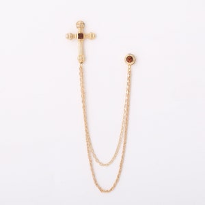 Cross Lapel Pin: Gold & Silver Color Jacket Chain Brooch for Men's Suit ...