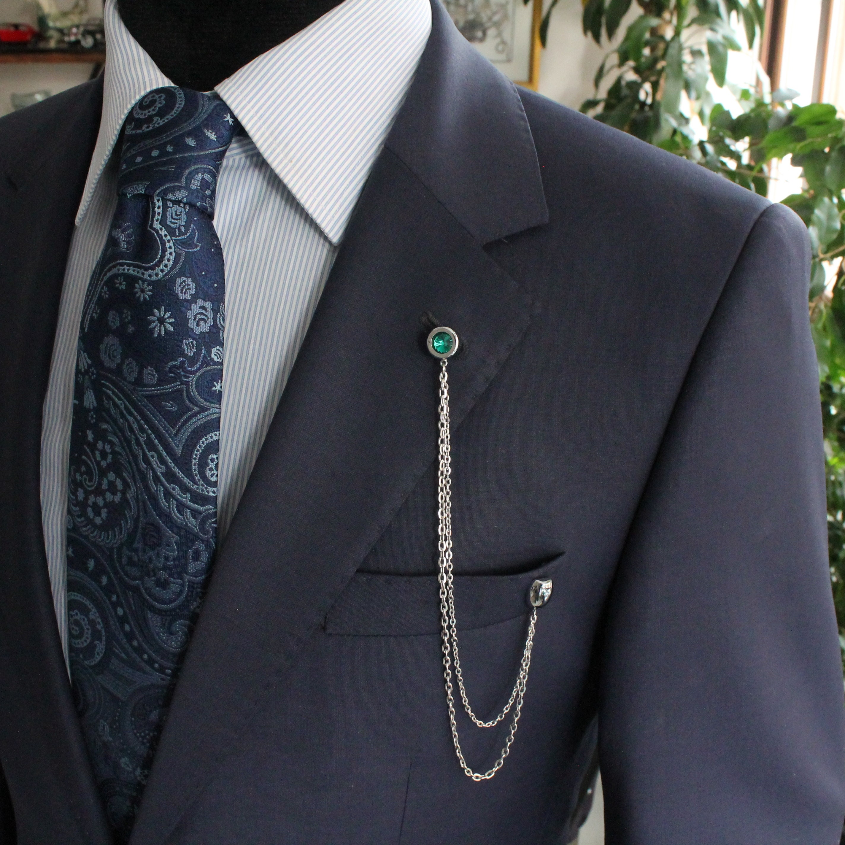 5 Models in 1 Jacket Chain Lapel Pin With Changeable Stones, Silver ...
