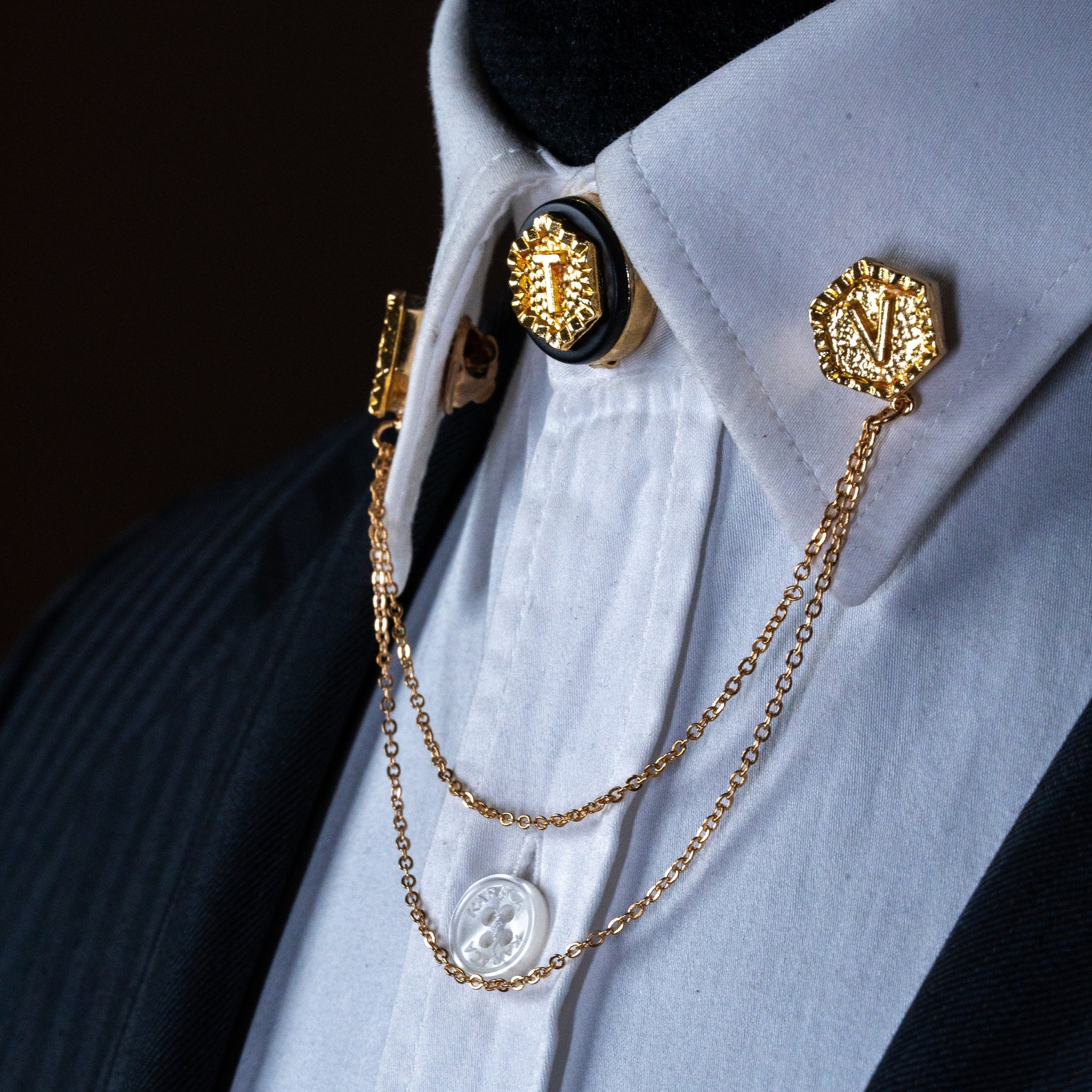 Personalized Initial Collar Pin: Handmade Gold Chain Brooch - Etsy