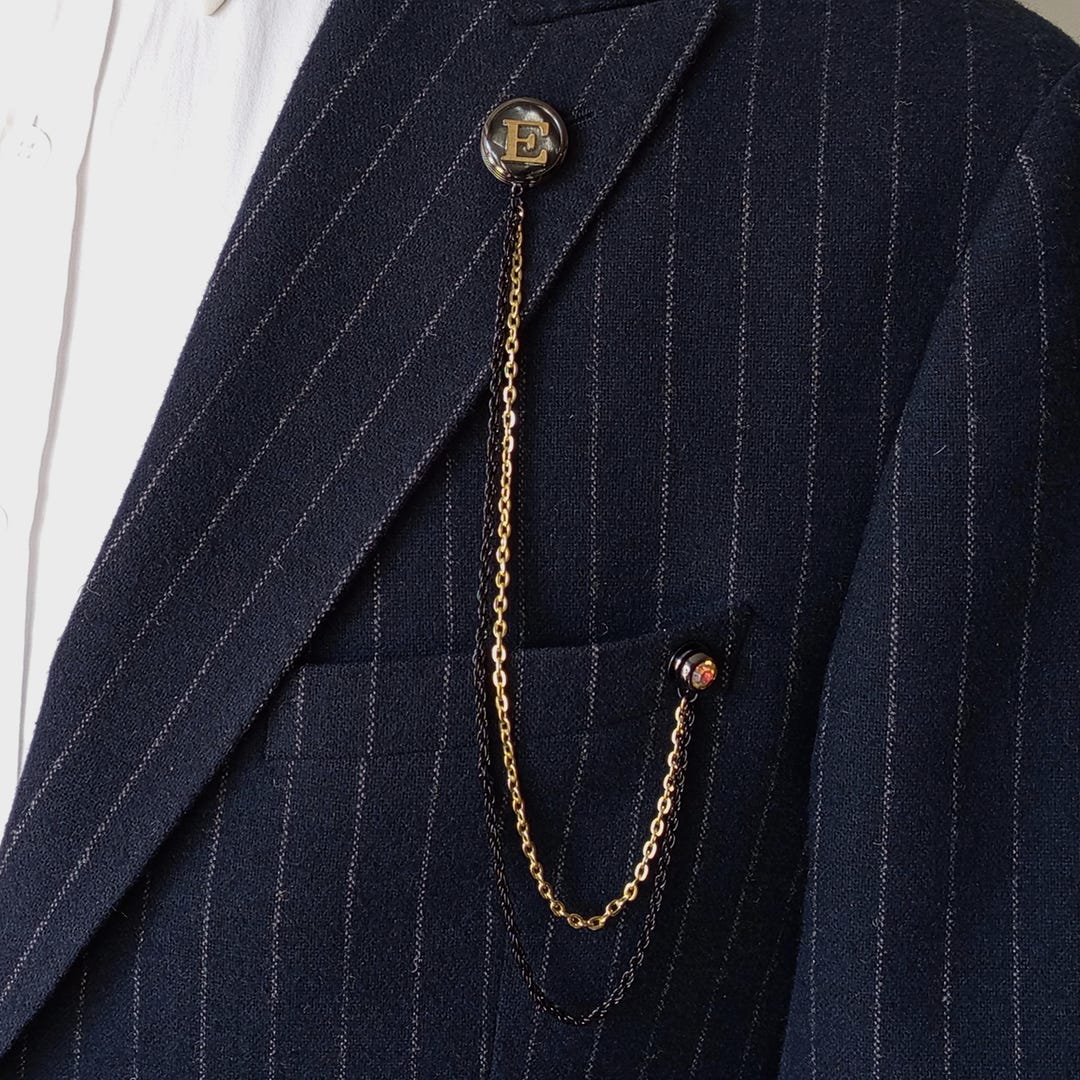 Customized Letter Lapel Chain Pin for Men, Handmade Black Suit Brooch ...
