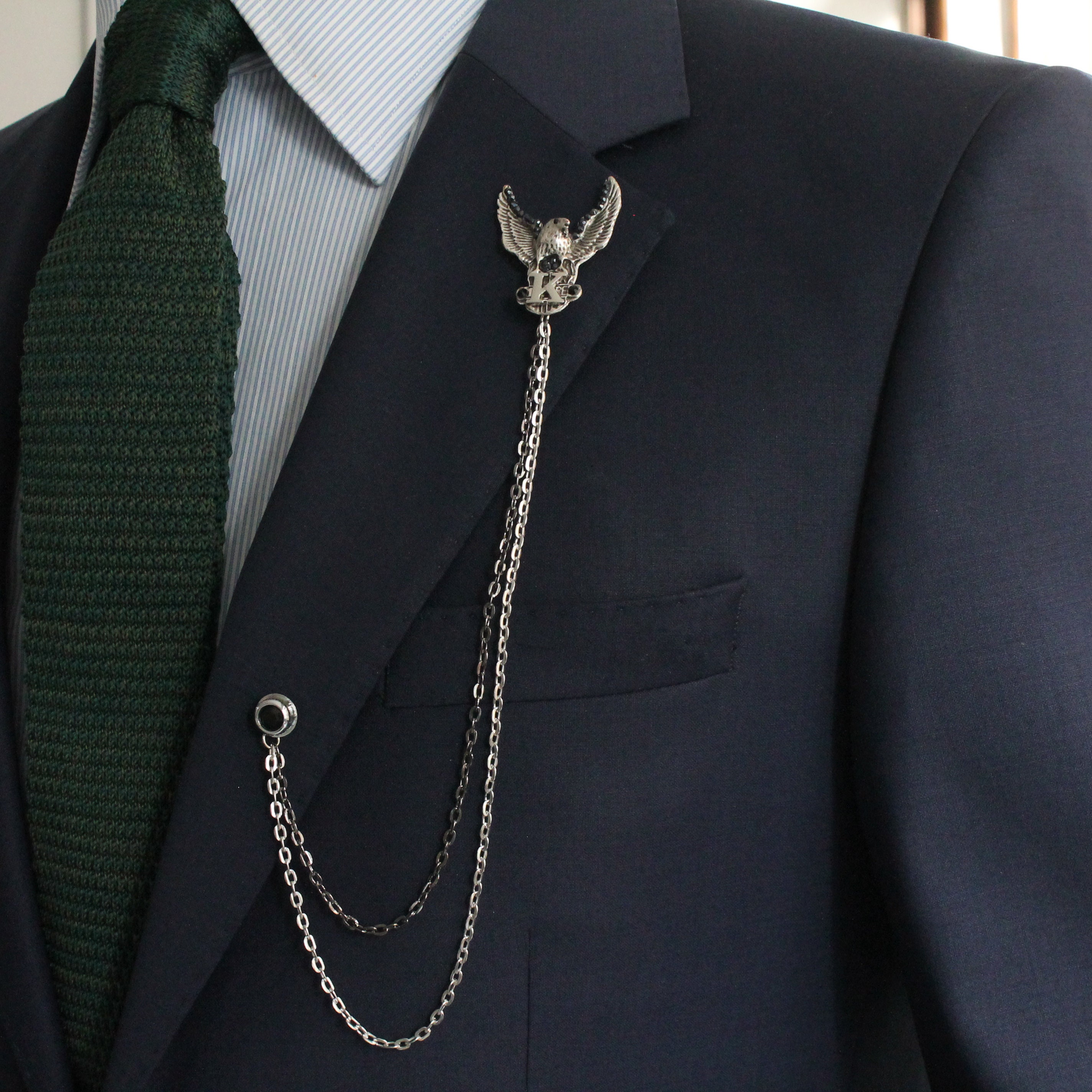 Eagle Initial Men's Custom Chain Suit Brooches, Letter Chain Lapel Pin ...