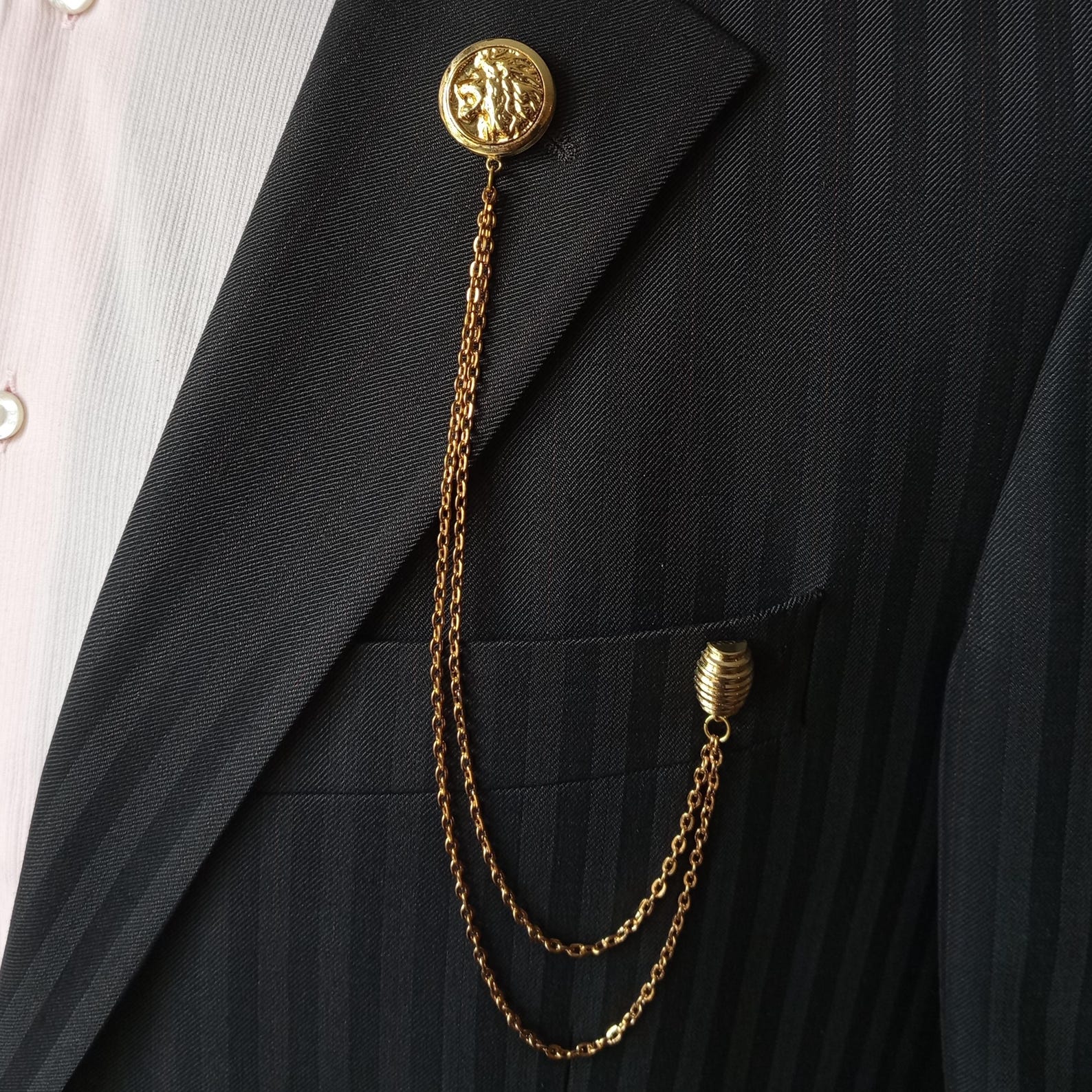 Handmade Lion Lapel Pin Brooch With Chain, Gold Plated Suit Accessory ...