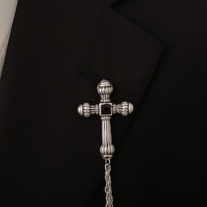 Cross Lapel Pin: Gold & Silver Color Jacket Chain Brooch for Men's Suit ...