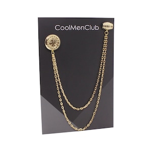 Gold Color Old Coin Shirt Jacket Collar Chain Brooch Set, Jacket Lapel ...