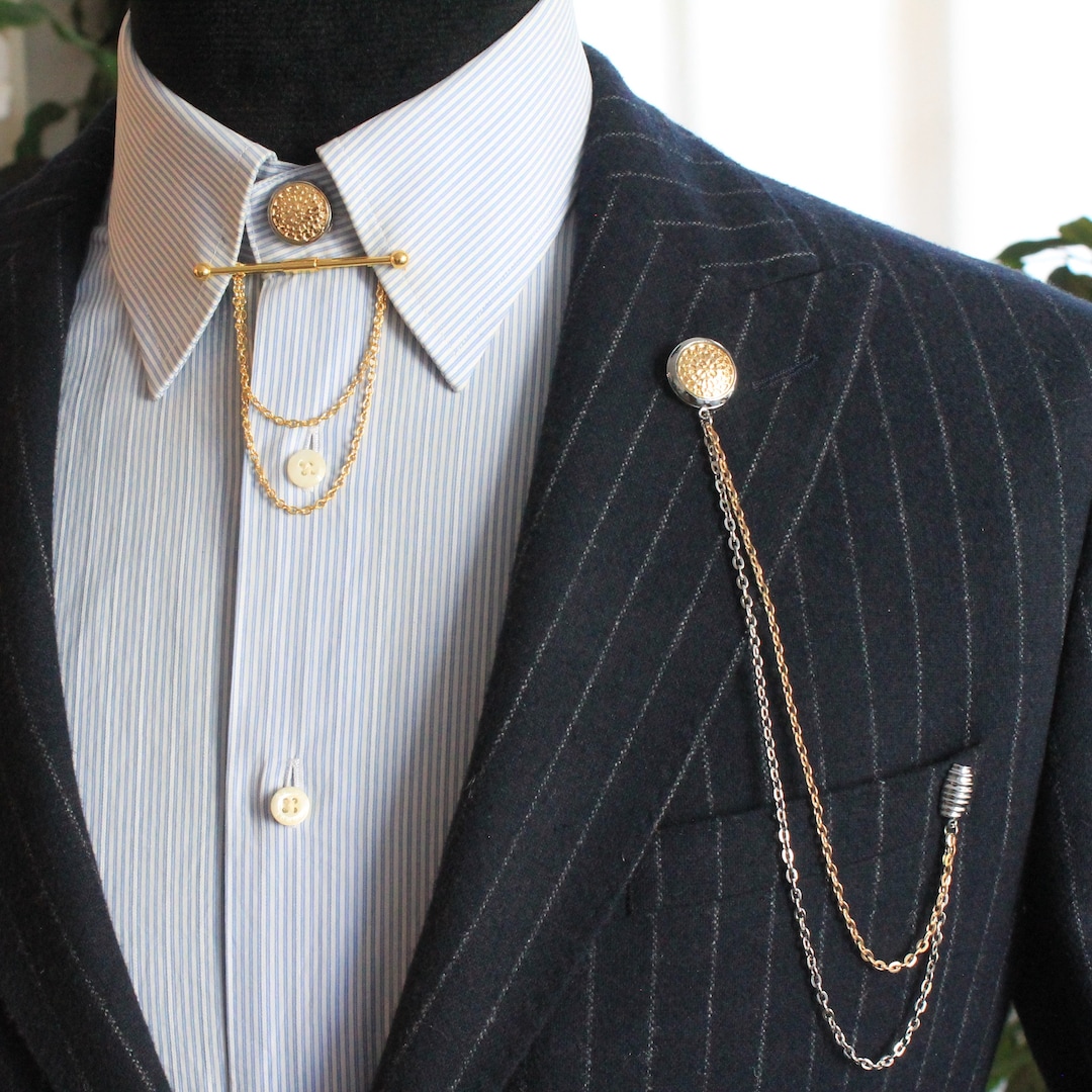 Gold & Silver Color Shirt Jacket Collar Chain Brooch Set - Etsy