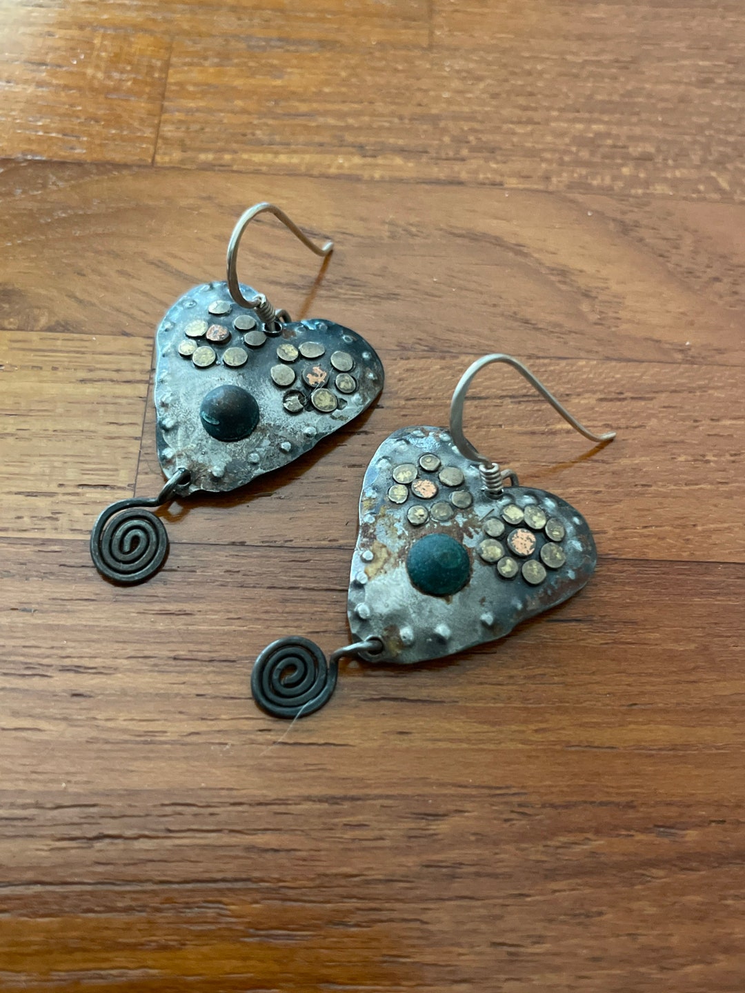 Vintage 1990s Handmade Mexican Heart Earrings With Ancient Mayan and ...