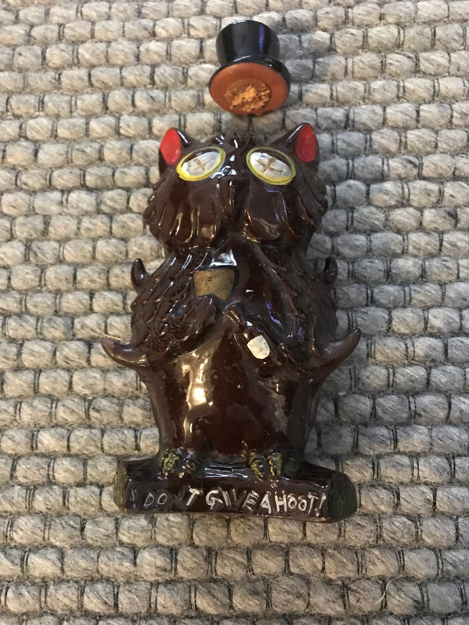 Vintage Owl 1970’s Brown Glazed Clay Folk Art Whiskey Jug, Japan Marked ...