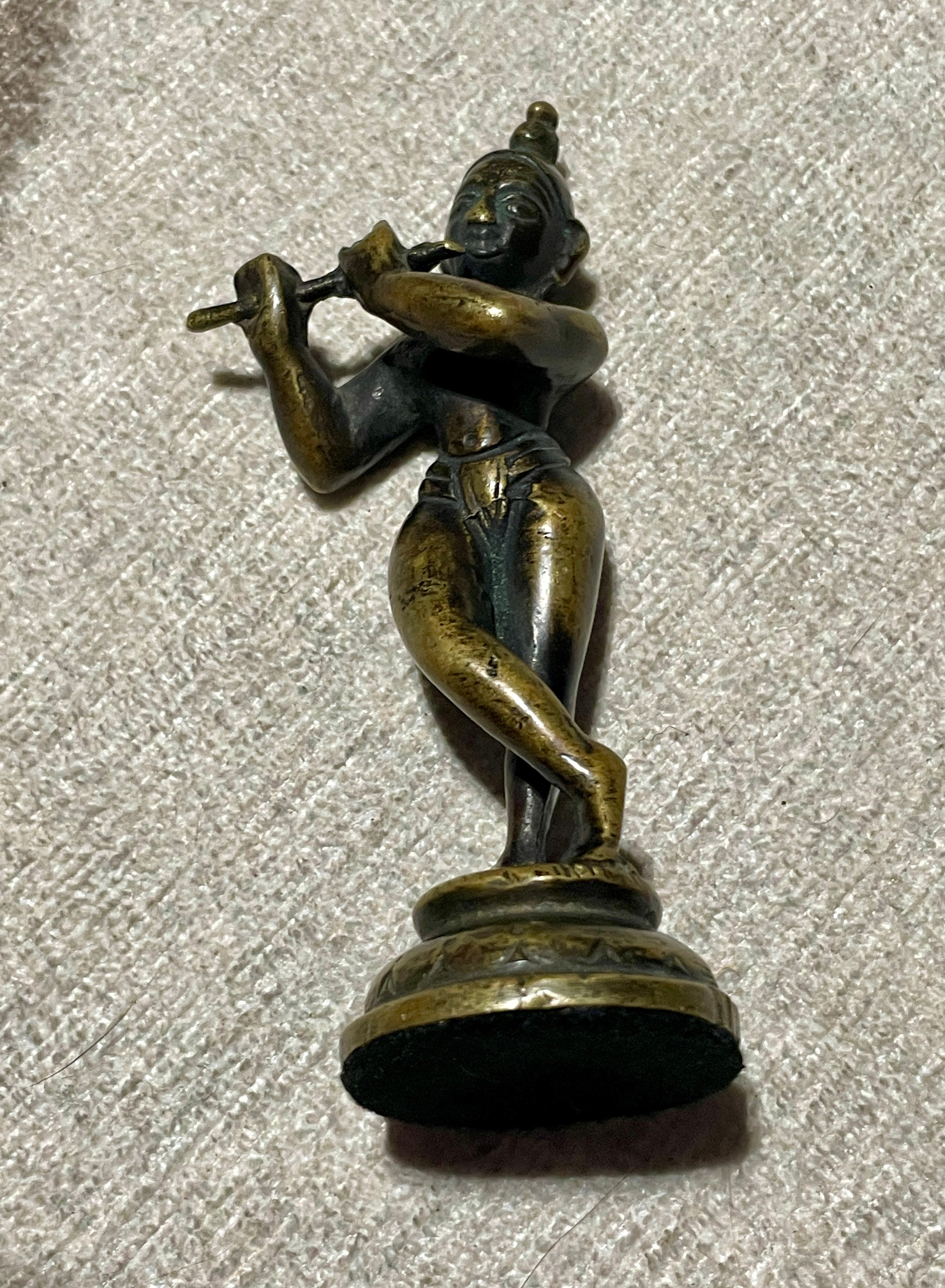 Antique Brass Hindu God Krishna Figurine Playing a Flute, Indian ...