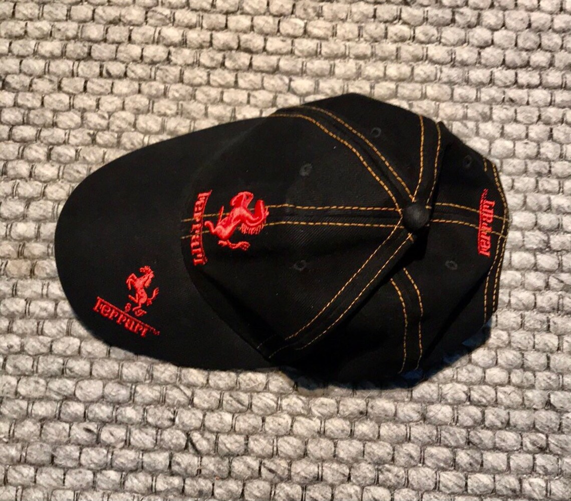 Rare Vintage 1996 Ferrari Black With Red Ferrari Triple Embroidered and ...