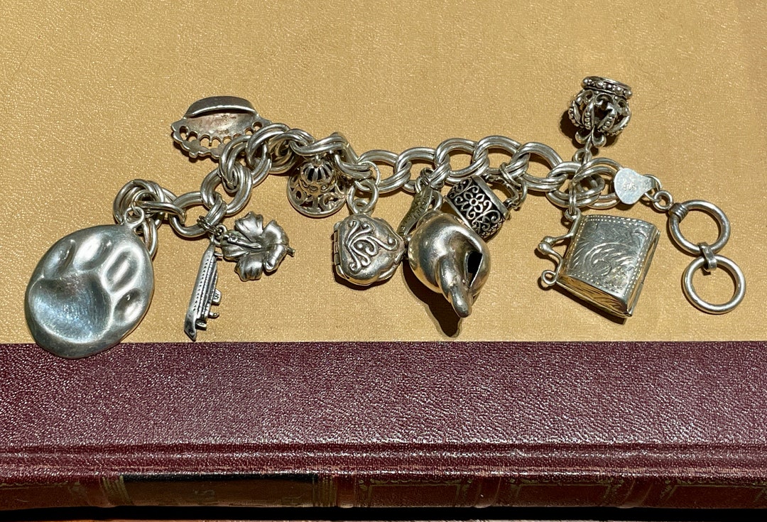 Vintage 1970s to 90s Sterling Silver Charm Bracelet, 925 Made in Italy ...