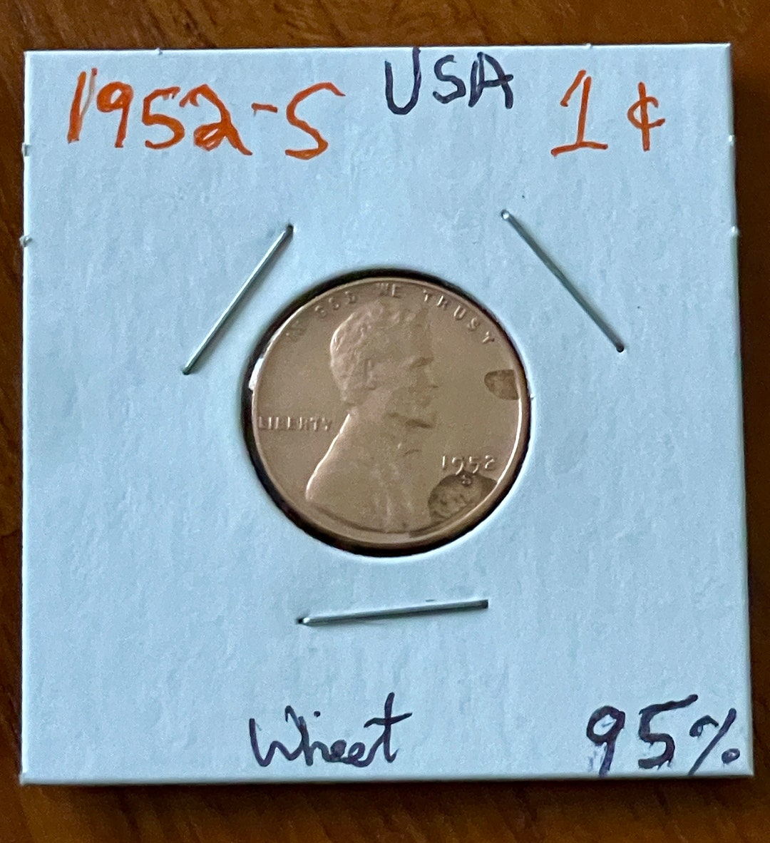 Vintage 1952-S Copper Wheat Penny, USA One Cent Abraham Lincoln Bust ...