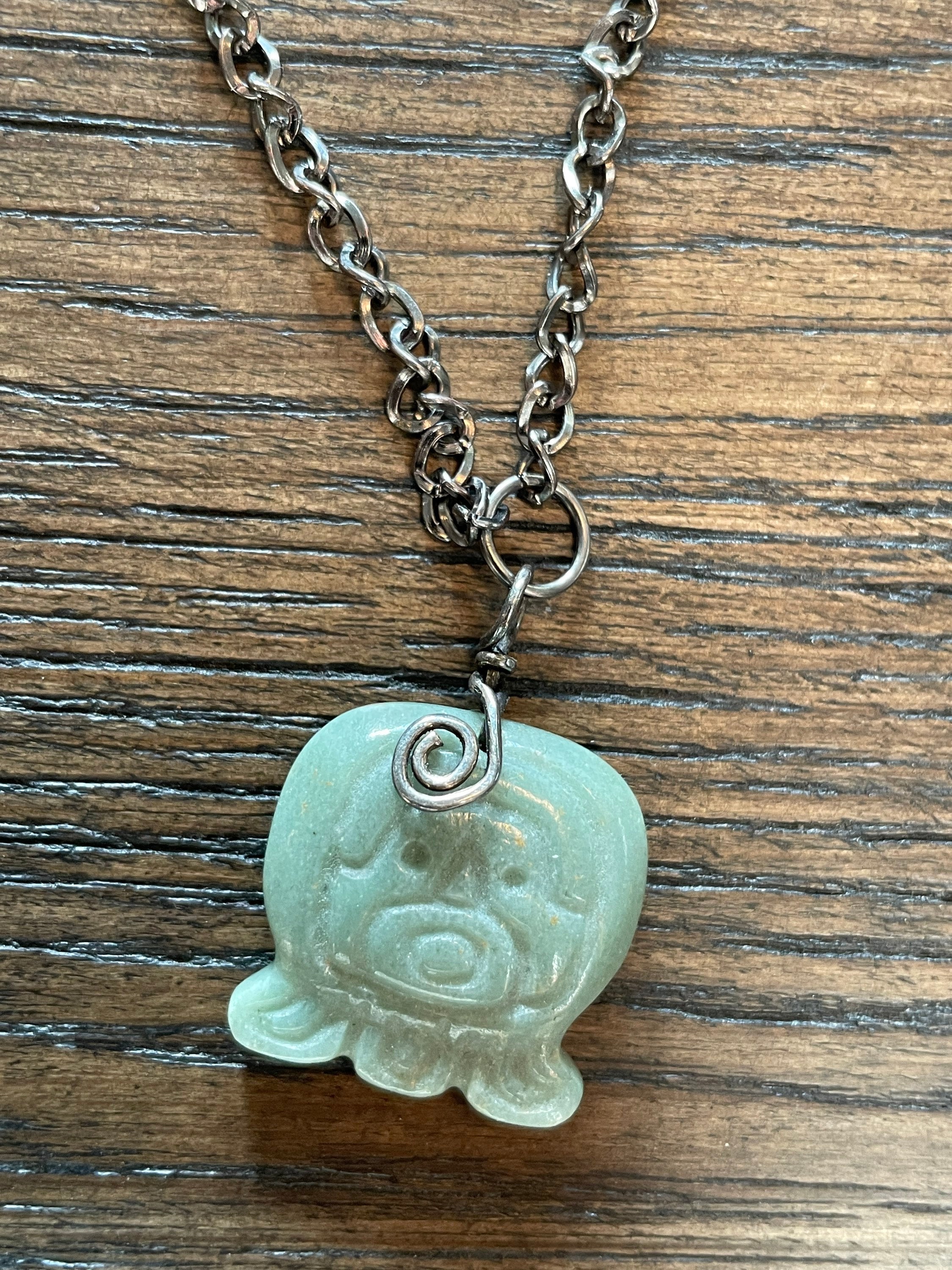 Vintage 1970s Aztec Meso American Green Apple Jade Hieroglyphic LORD ...