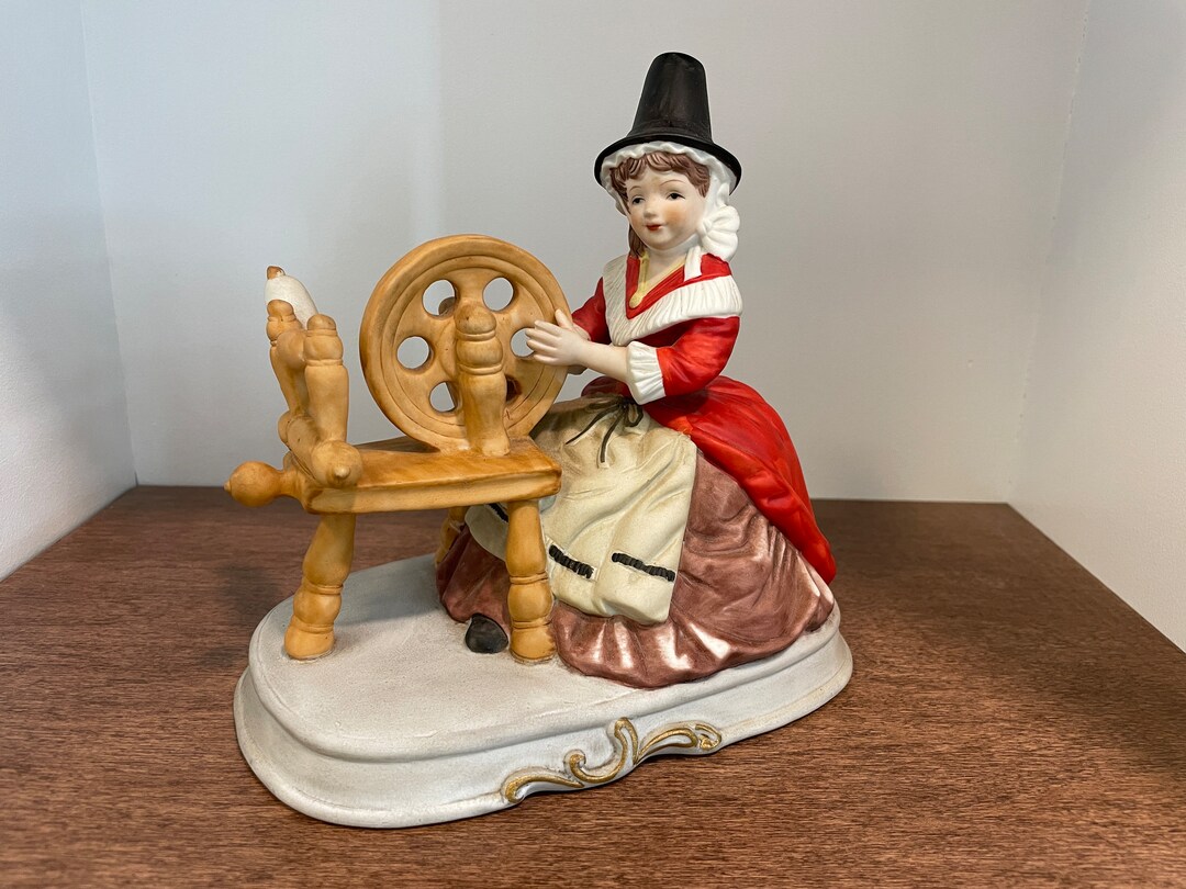 Vintage 1990s Porcelain Figurine Welsh Woman at Spinning Wheel Circa ...
