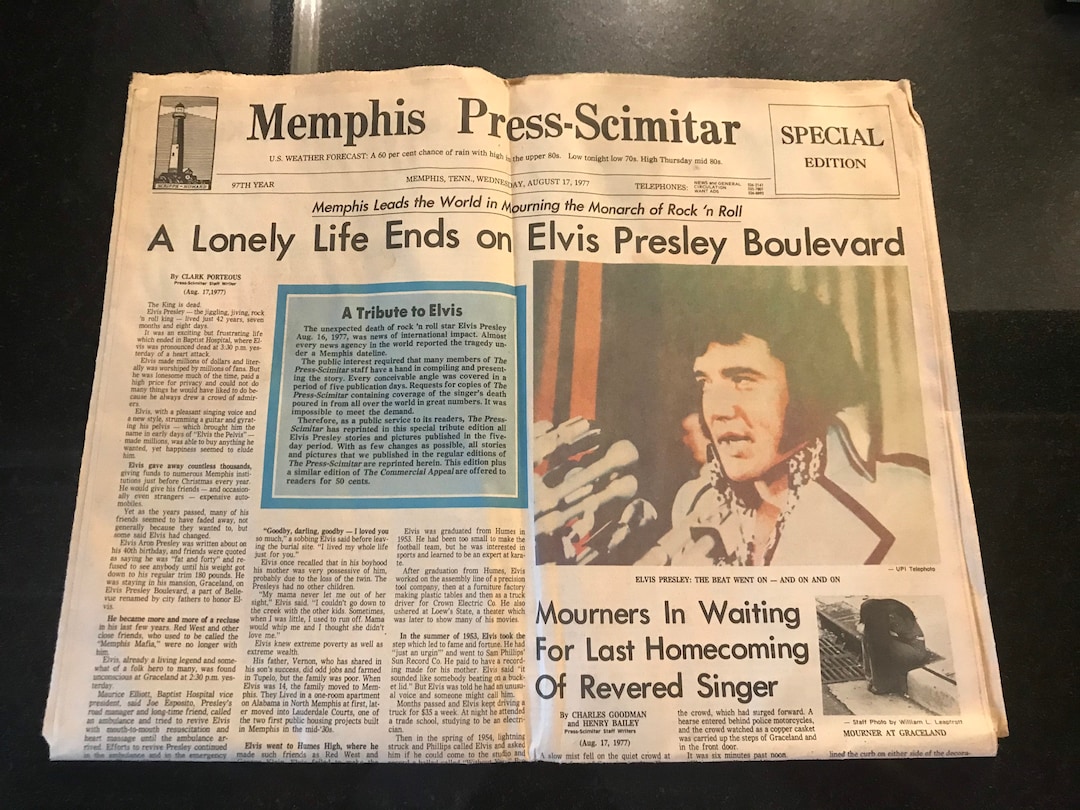 Memphis Press-scimitar Elvis Presley Death Special Edition Newspaper ...