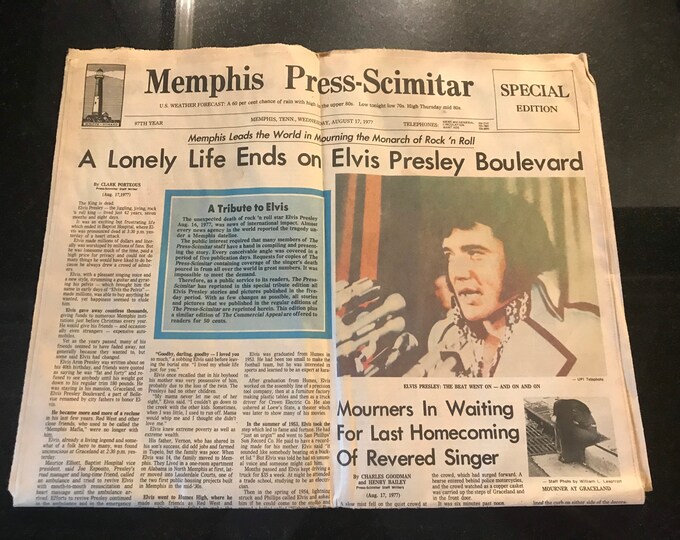 Memphis Press-scimitar Elvis Presley Death Special Edition Newspaper ...
