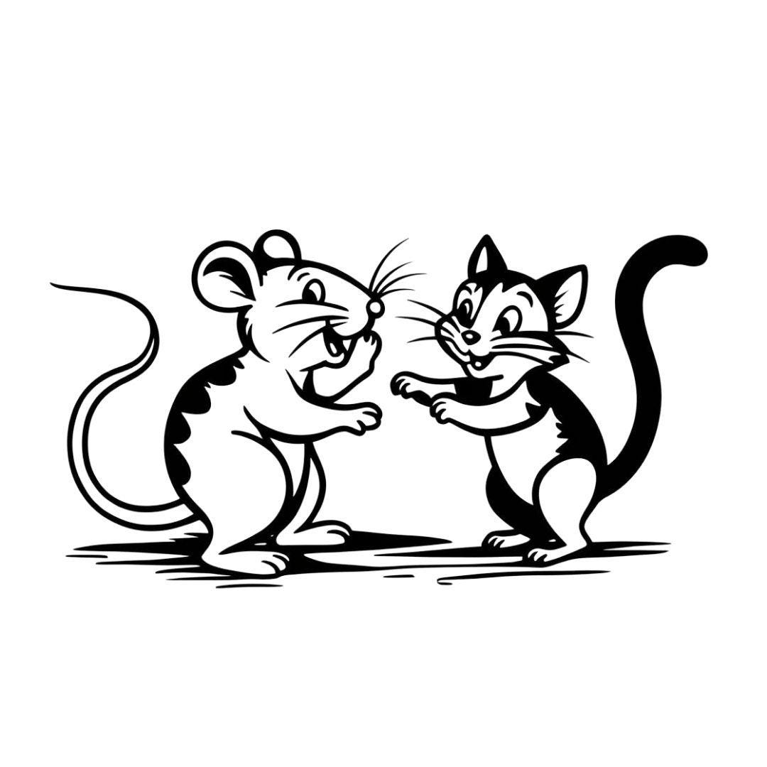Funny Cat and Mouse SVG Vector - Cartoon Animals Laughing Together ...