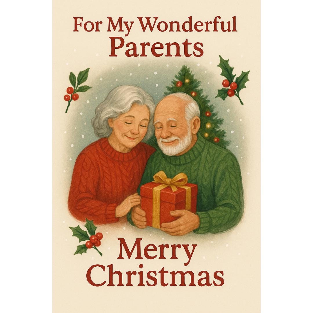 Merry Christmas Parents Card Printable 7x10 Folded Holiday Card Digital ...