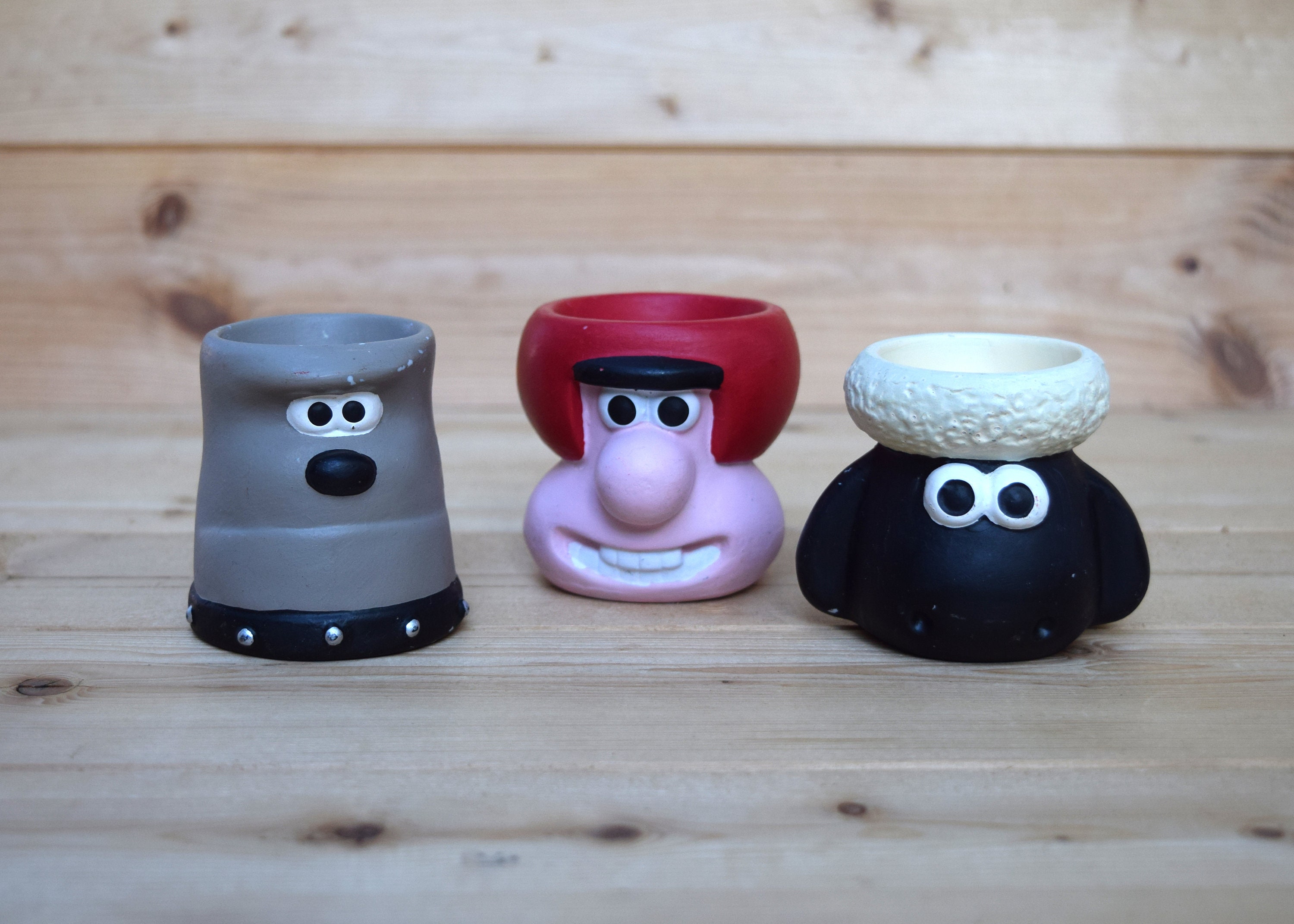 Set of 3 Wallace and Gromit Egg Cups From A Close Shave Wallace, Shaun ...